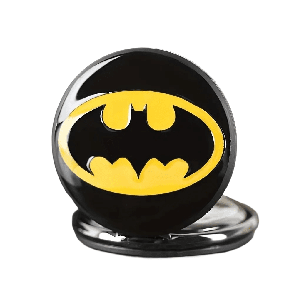 Black Brushed Metal Batman Pocket Watch with Chain - Full Hunter