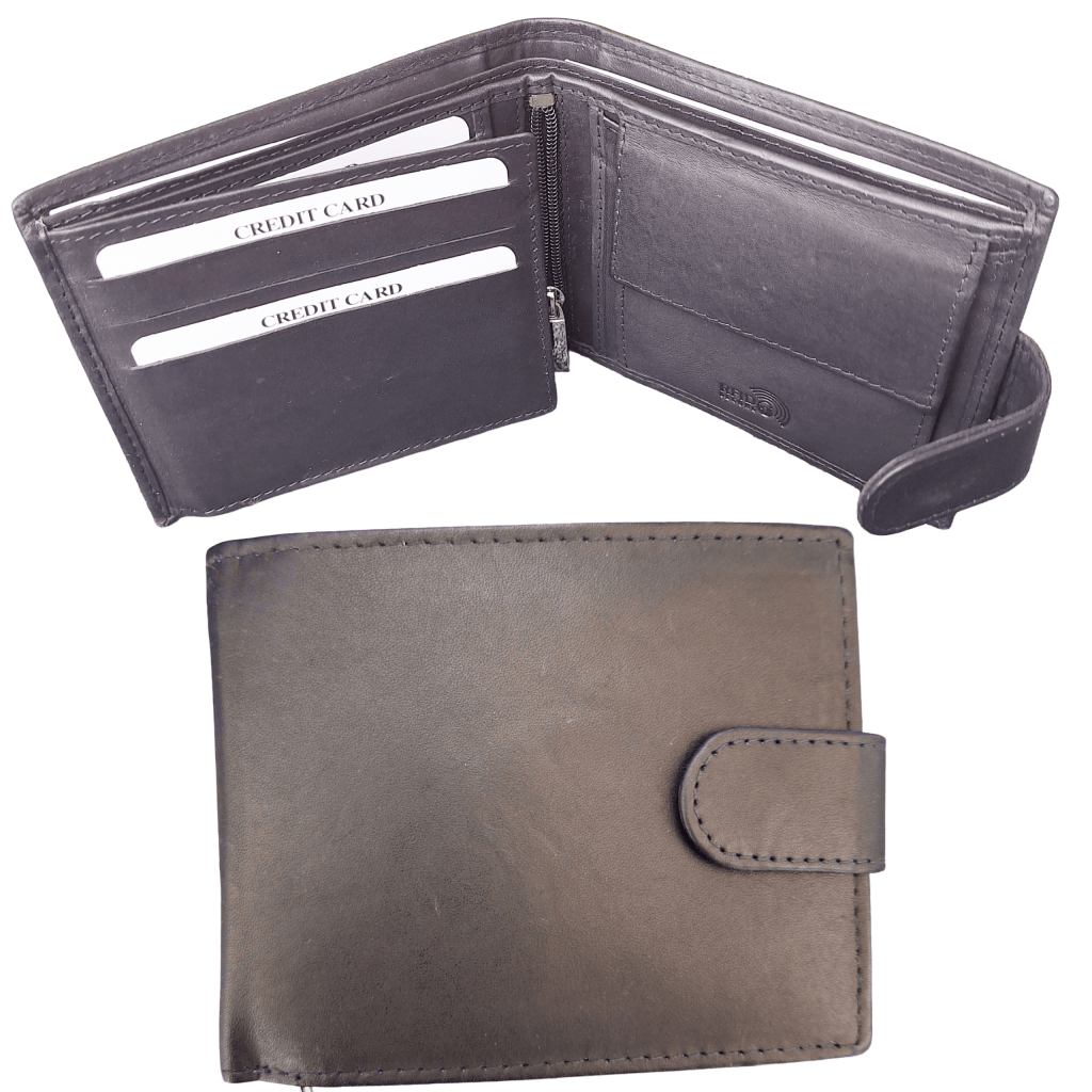 RFID Safe Men's Cowhide Leather Wallet with Large Coin Pouch & ID ...